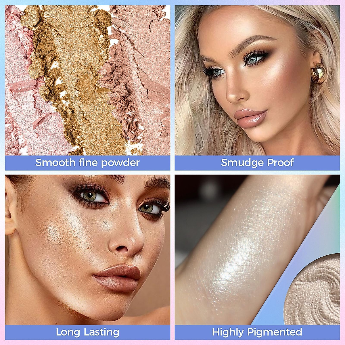 Highlighter Makeup Palette,Highlighter Palette Illuminator Powder Palette White Highlighter Baked Waterproof Long Lasting Brilliant Lighten Skin Color Face Contour Powder Makeup Highlighter