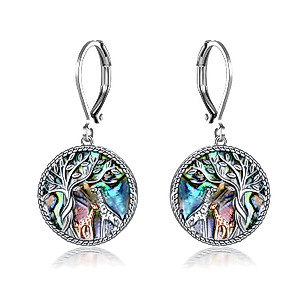 ONEFINITY Giraffe Tree of Life Earrings Sterling Silver Leverback Giraffe Abalone Shell Dangle Drop Earrings for Women Jewelry Gifts