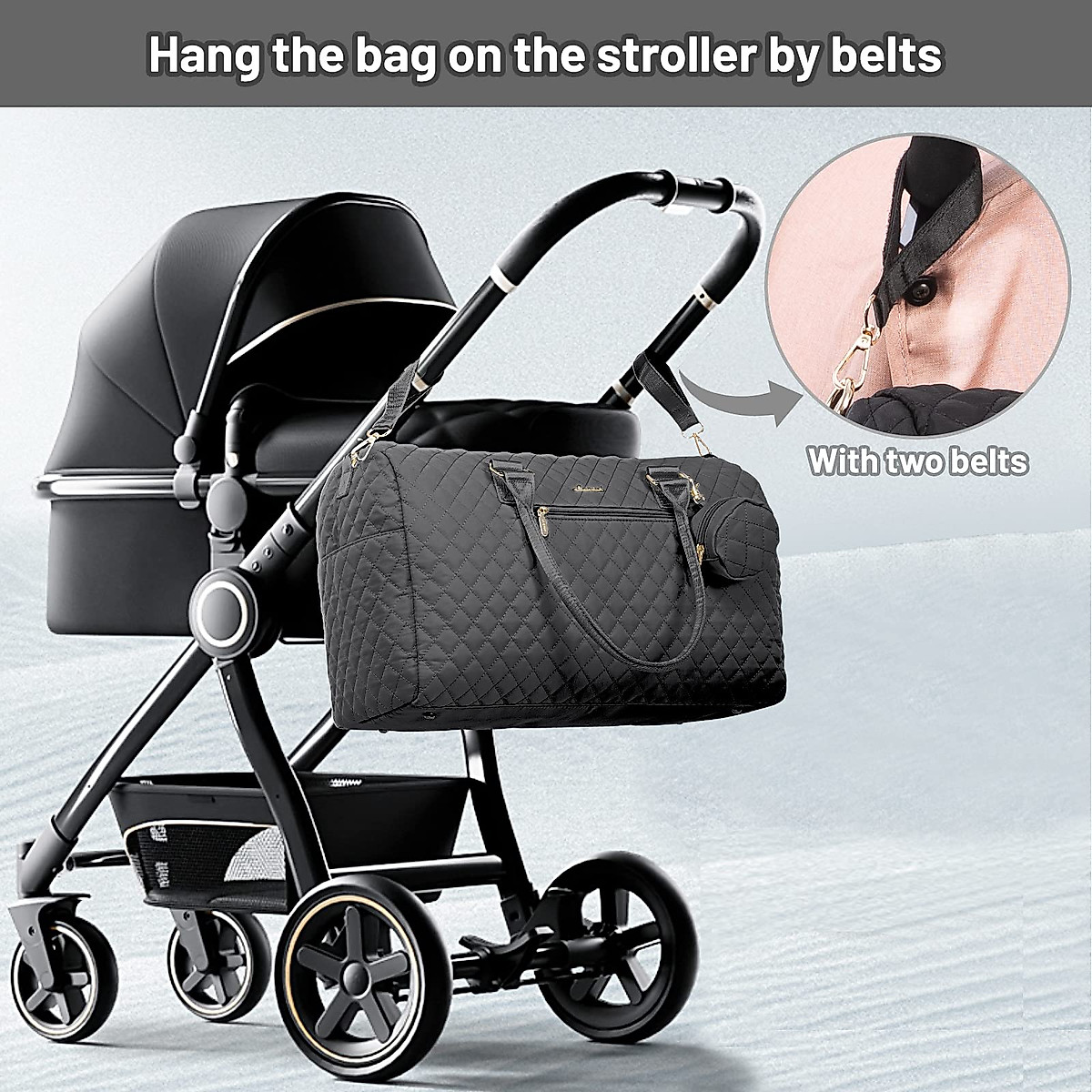 LOVEVOOK Diaper Bag Tote with Pacifier Case and Changing Pad, Large Capacity Mommy Bag for Hospital and Weekender Travel, Functional Baby Bag Newborn Baby Essential, Black