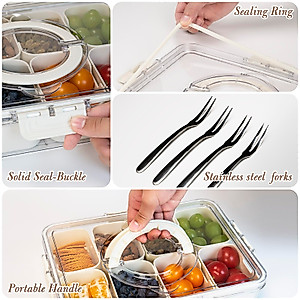 Snackle Box Container,Divided Serving Tray with Lid,Snack Boxes for kids/adults,Snack Tray for party/ travel/beach/ (with 4 Forks)