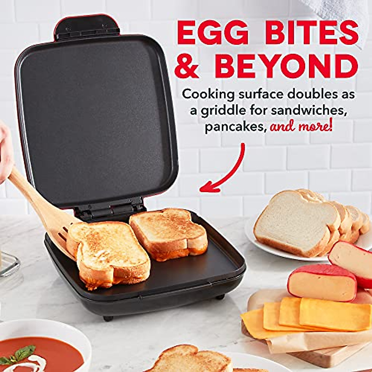 Dash Sous Vide Style Family Size Egg Bite Maker for Breakfast Bites, Sandwiches, Healthy Snacks or Desserts, Keto & Paleo Friendly (9 Servings), Red, 9 Egg Bites