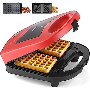 Sandwich Maker, Waffle Maker, multifun 2-in-1 Removable Non-Stick Plates,Food Grade Premium Stainless Steel, LED Indicator Lights,Cool Touch Handle, Suitable for Breakfast, Lunch, Snacks, 750W