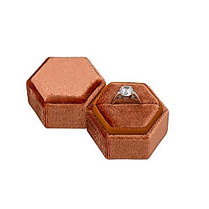 Beatrix & Luca The Lux Box: Antique Velvet Ring Box | Proposal | Wedding | Engagement | Photography | Hexagon | Rectangle | Single Double or Triple Slots | Jewelry (Sedona Copper Hexagon Single)