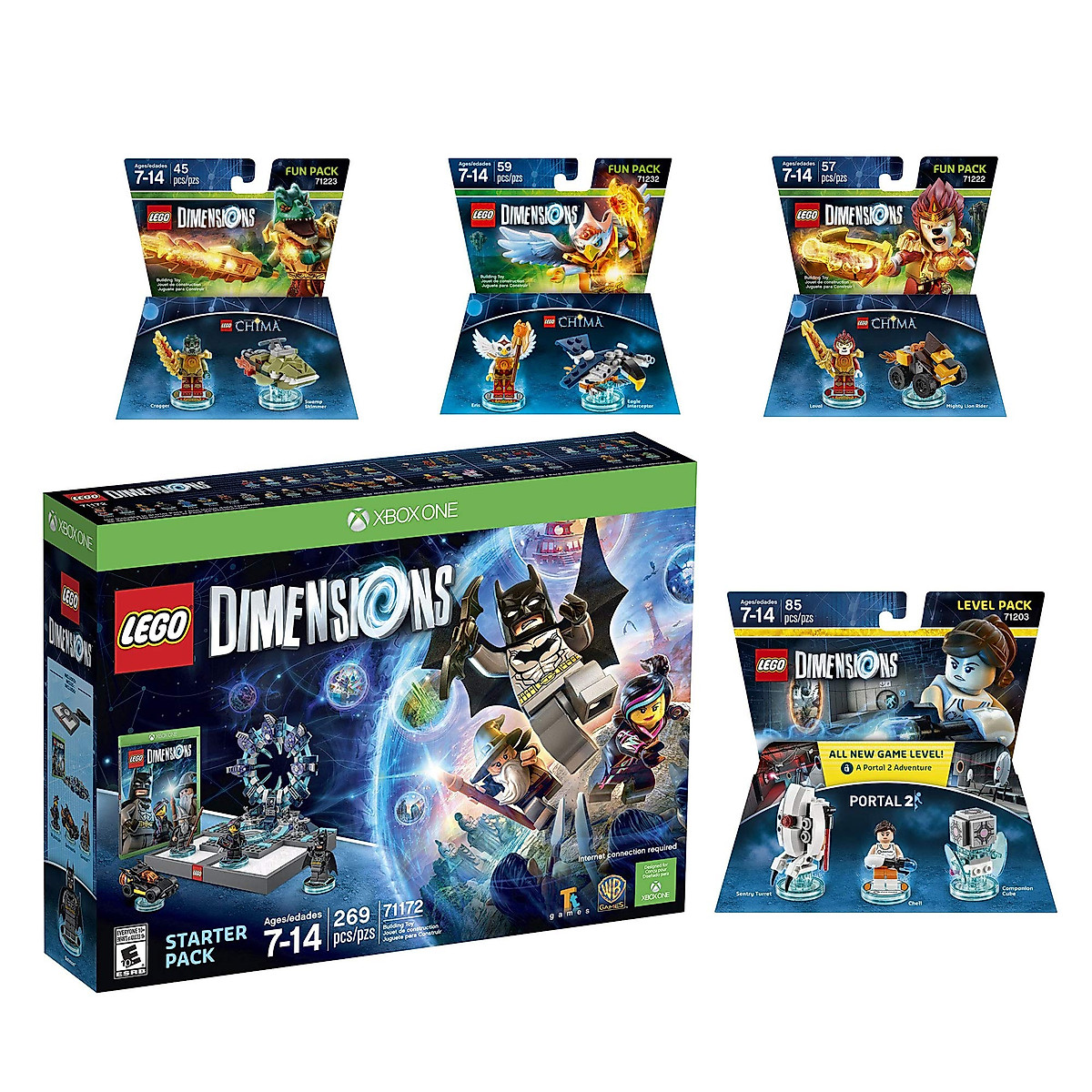 Lego Dimensions Starter Pack + The Legend of Chima Laval + Eris + Cragger Fun Packs + Portal 2 Level Pack for Xbox One