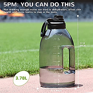Diller bottle 1 Gallon Water Bottle with Time Marker, Large 128oz Water Bottle to Drink, Motivational Water Jug with handle for Gym Workout, BPA Free, Leak-Proof (Black)