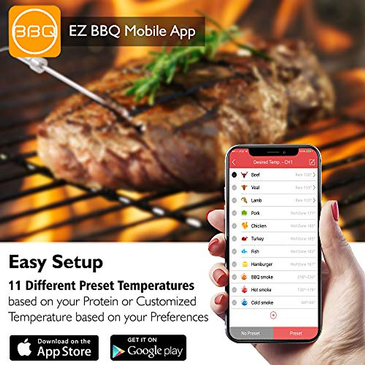 Upgraded Barbecue Thermometer Temperature Probes - 2 Pcs Stainless Steel for NutriChef PWIRBBQ80 Bluetooth Wireless BBQ Digital Thermometer - Works w/ All Kinds of Meat - NutriChef