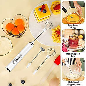 Milk Frother Handheld USB Rechargeable Milk Foam Maker with 2 Stainless Whisks, Mini Blender Mixer 3 Speeds Adjustable for Coffee, Latte, Cappuccino, Matcha, Hot Chocolate, Egg, White