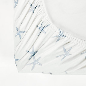 Lush Decor Narwhal Starfish Stars Allover Soft & Plush Fitted Crib Sheet, 52"x 28" x 9", Blue