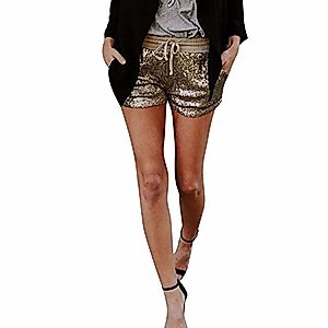 New Sequin shorts, Thenlian Fashion Women's Sequins Shorts Mid Waist Sexy Pocket Shorts Causal Hot Pants(XL, Gold)