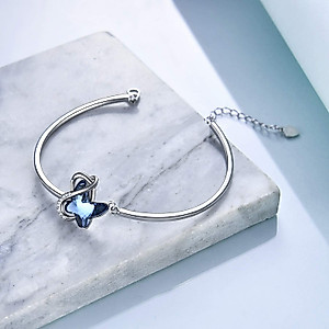 AOBOCO Sterling Silver Infinity Butterfly Bracelet Embellished with Crystals from Austria, Hypoallergenic Anniversary Birthday Butterfly Jewelry Gifts for Women Daughter Wife Girlfriend Mom(Blue)