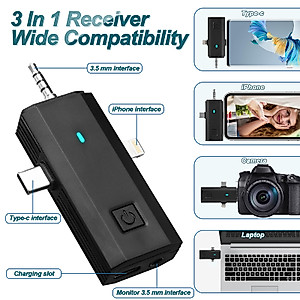 Biupky 3 in 1 Wireless Clip Mic, Wireless Lavalier Microphones, Lapel Clip-on Microphone, Plug-Play Wireless Microphones, for Android iPhone iPad Camera Video Recording TikTok Facebook YouTube Live