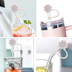 4 PCS Silicone Straw Covers Cap Compatible with Stanley 30&40 Oz Cup, 10mm Cute Flower Straw Toppers for Tumblers, Dust-Proof Drinking Straw Caps for Reusable Straws Tips Lids