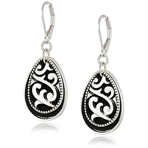 Napier Jet Black and Leather Teardrop Drop Earrings