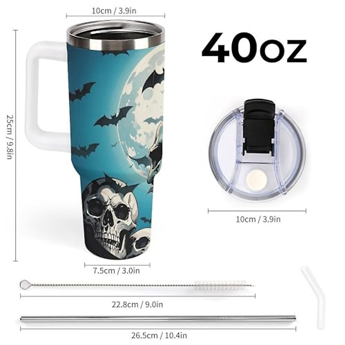 QWJKM Vampire Fangs Tumbler with Handle Large Insulated Car Cup 40 OZ Stainless Steel Travel Mug Leak Proof Water Bottle with Lid And Straw for Car Home Office Gifts