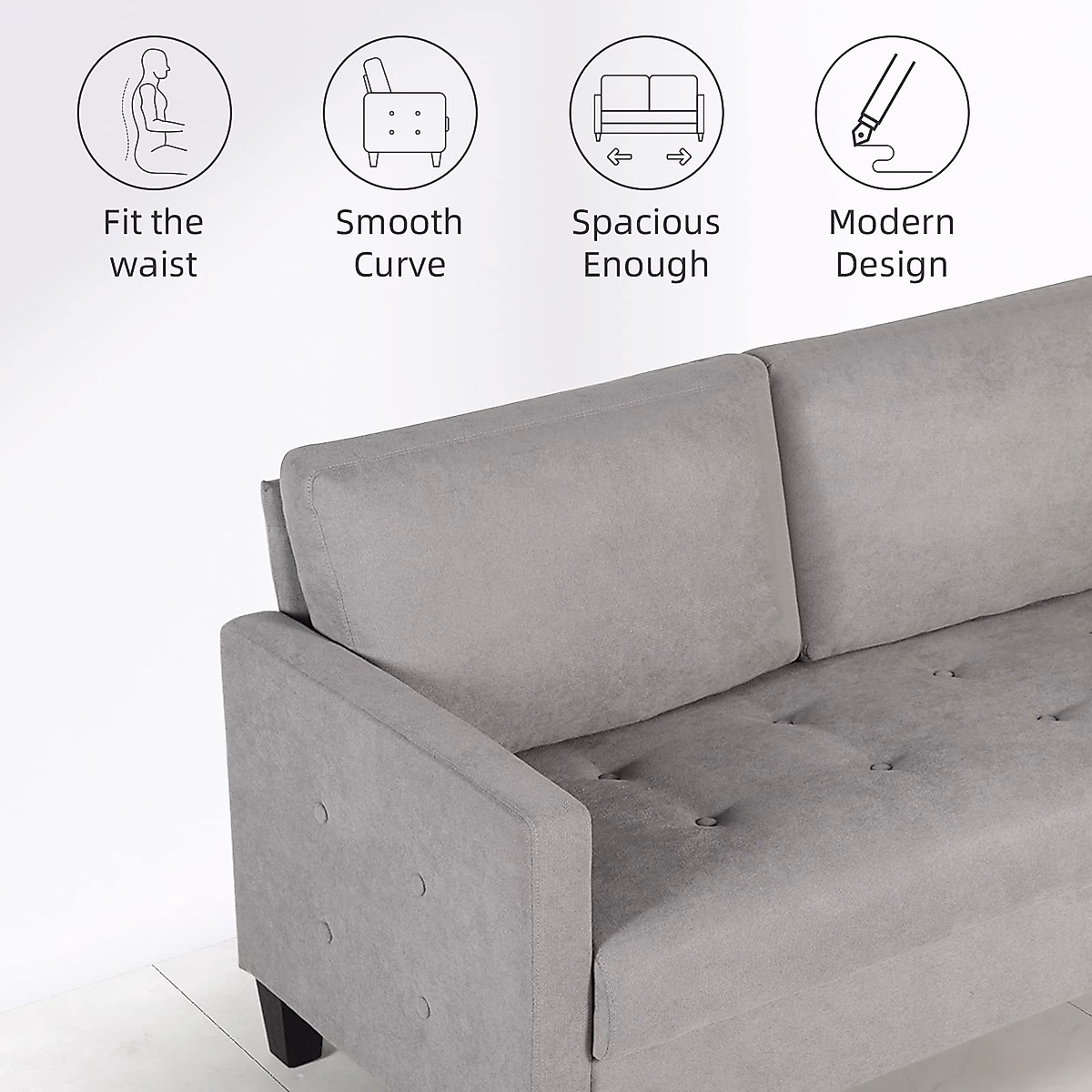 GRACFORCE 57" W Loveseat Sofa Couch w/ 2 USB Charging Ports, Mid Century Modern Fabric Love Seat Furniture for Living Room, 2-Seater Small Couches for Small Spaces, Bedroom, RV (Light Grey)