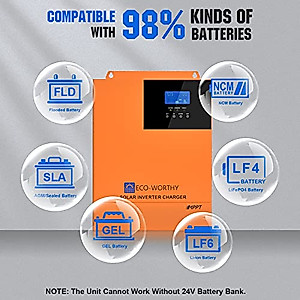 ECO-WORTHY All-in-one Solar Hybrid Charger Inverter Built in 3000W 24V Pure Sine Wave Power Inverter and 60A MPPT Solar Controller for Off-Grid System