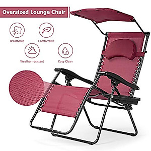 HAPPYGRILL Zero Gravity Lounge Chair Folding Patio Recliner for Outdoor Beach Patio Poolside, Wine