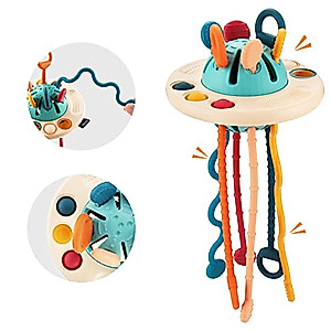 KaPing Baby Montessori Toys 18M+, Sensory Toys for Toddlers, UFO Food Grade Silicone Pull Activity Toy, Travel Toys for Baby, First Birthday Gift for Boys Girls