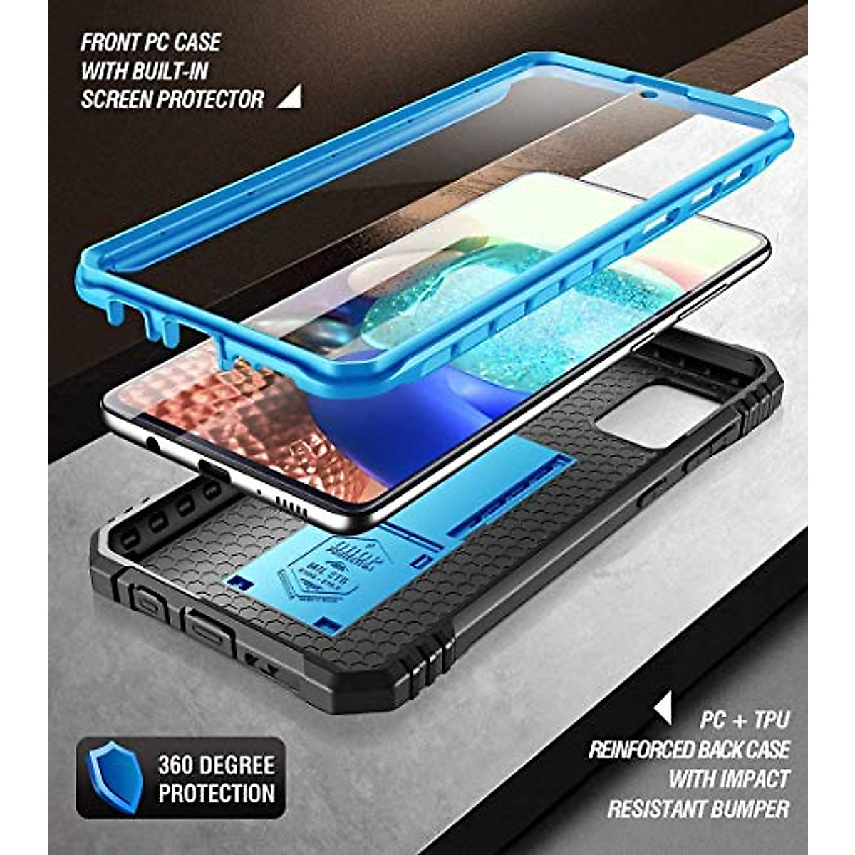 Poetic Revolution Series for Samsung Galaxy A71 5G Case, [Not Fit Verizon A71 5G UW] [Not Fit A71 4G] Full-Body Rugged Shockproof Protective Cover with Kickstand and Built-in-Screen Protector, Blue