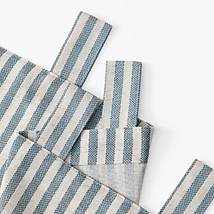 jinchan Kitchen Curtains Linen Striped Tier Curtains 24 Inch Length Ticking Stripe Cafe Curtains Pinstripe Farmhouse Small Window Curtains Tab Top for Living Room Bathroom RV 2 Panels Blue on Beige