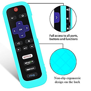 3 Pack Remote Case for Roku, Battery Cover for TCL Roku Smart TV Steaming Stick Remote, Roku TV Remote Cover Silicone Protective Controller Universal Sleeve Skin Glow in The Dark Green Purple Blue