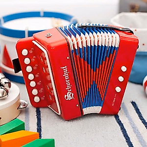Schoenhut Red Accordion - 7 Treble Keys and 3 Air Valves Keyboard Accordion with Accordion - Easy to Play and Learn Kids' Musical Instruments - Accordion for Beginners