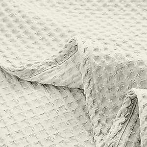 ARlinen 100% Cotton Blankets- Waffle Weave Cotton Blankets- Soft Lightweight Thermal Blankets (Ivory, Full Size)