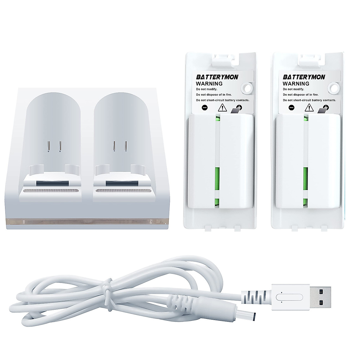 Dual Charging Station Dock + 2pcs 2800mAh Rechargeable Battery Pack for Wii/Wii U Remote Game Conroller, Controller Charger Kit with USB Cable and Batteries