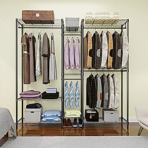 Serxis Heavy Duty Garment Rack for Hanging Clothes, Metal Clothing Rack,Large Capacity Portable Clothing Rack,Freestanding Open Wardrobe Organizer Rack, 67.0"L x 13.8"W x 75.6"H Max Load 720LBS, Black