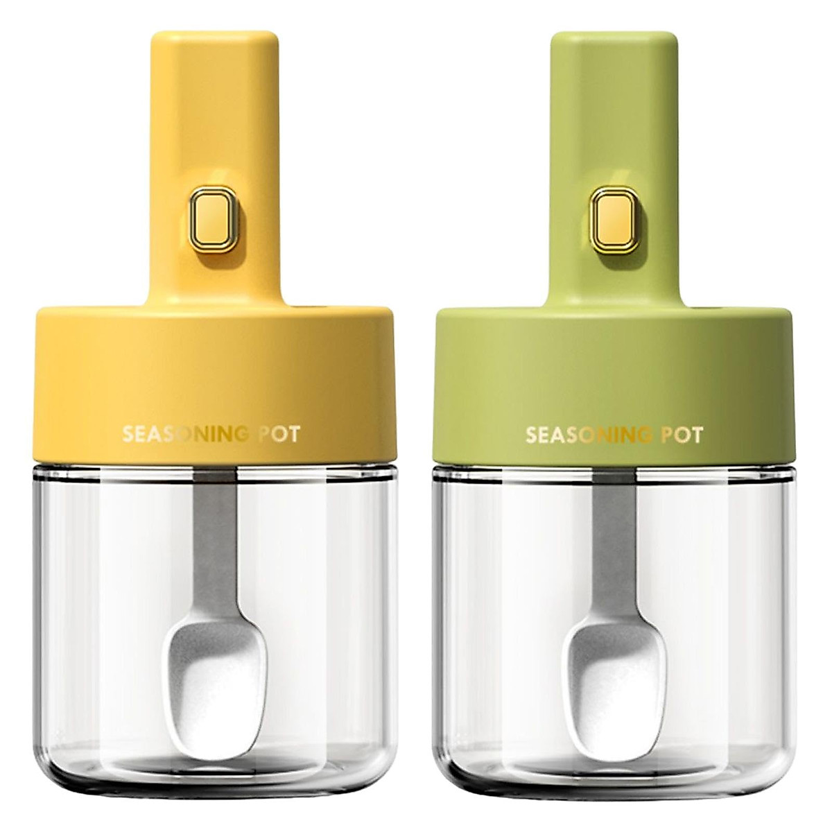 Glass Spice Jars | Airtight Seasoning Containers Equipped with Retractable Spoon & Lid | Ultimate Kitchen Essential for Sugar, Salt, & Condiments | Convenient Storage Solution