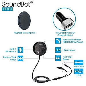 SoundBot SB360 Bluetooth Car Kit + SB221 HD Bluetooth Headset, Wireless Talking & Music Streaming Dongle w/ USB Charger Aux, HD Sports-Active Headphone Sweat Resistant Ergonomic Secure-Fit Design