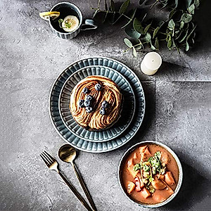 GagalU Dinner Set,Porcelain Dinnerware Sets, Retro Style Three-Dimensional Relief Cereals Bowls and Steak Plates Sets | 22 Pieces Ceramics Dinner Combination Set with Mug