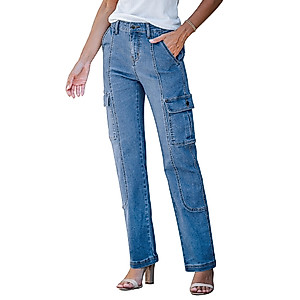 GRAPENT Women Clothing High Waisted Wide Leg Jeans Denim Pants for Women Loose Pants High Waist Western Wear Baggy Pants Women Trendy Pants Color Medium Blue Size 14