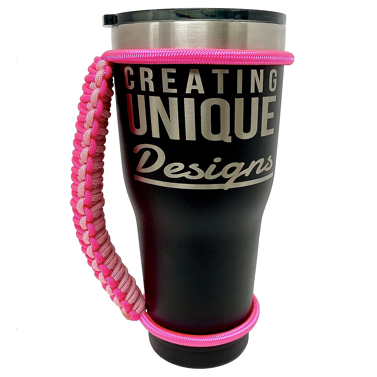 Handmade Elastic Tumbler Handles Made to fit most 20 30 32 40 oz (Handle Only) (Neon Pink Rose Trim)