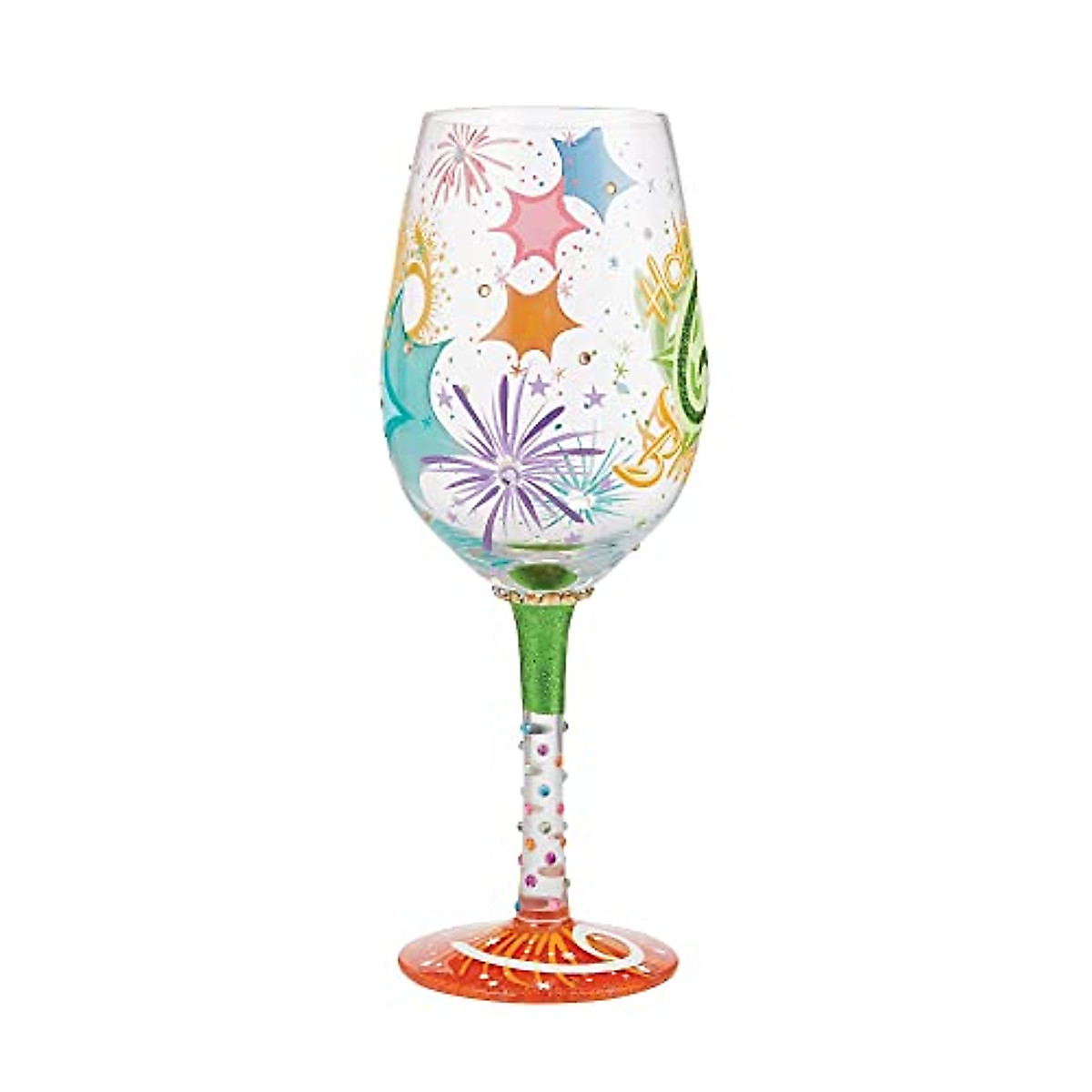 Enesco Designs by Lolita Happy 60th Birthday Hand-Painted Artisan Wine Glass, 1 Count (Pack of 1), Multicolor