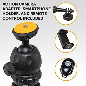KODAK PhotoGear Mini Adjustable Tripod with Remote, 360° Ball Head, Compact 9” Tabletop Tripod,11” Selfie Stick, 5-Position Legs, Rubber Feet, Smartphone & Action Camera Adapters, E-Guide Included