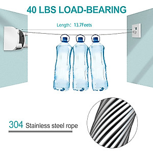 Delysia King Retractable Clothesline Indoor Double Clothes Lines retracting,Heavy Duty Clothes Drying Laundry Line,Wall Mounted Stainless Steel Clothesline for Balcony,Bathroom,13.8 Feets (White)