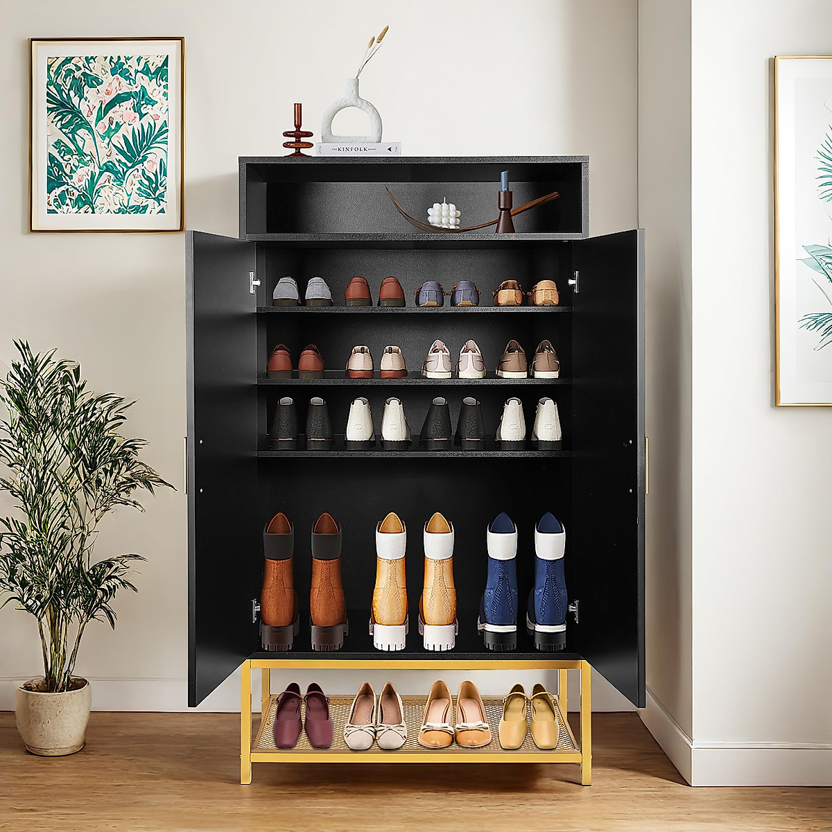 SULIVES Shoe Storage Cabinet for Entryway,Shoe Organizer Rack Cabinet Storage,Entryway Shoe Storage Cabinet,Narrow Modern Shoe Cabinet for Hallway,Living Room,Black