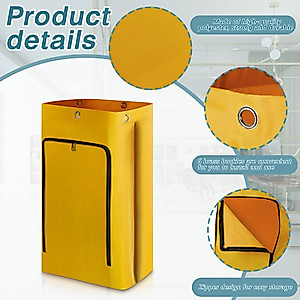 Cleaning Cart Bag Zippered Front Replacement Janitorial Cart Bag 24 Gallon Large Capacity Commercial Cleaning Bags for Cleaning Cart Housekeeping Carts, Yellow (33 x 16.8 x 10.5 Inch)