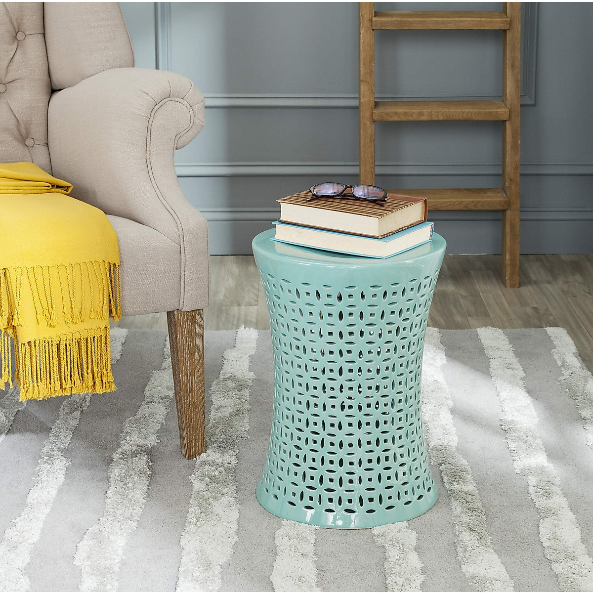Safavieh Camilla Ceramic Decorative Garden Stool, Light Blue
