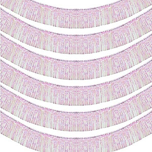 Blukey 10 Feet by 15 Inch Iridescent White Foil Fringe Garland - Pack of 6 | Metallic Tinsel Banner | Ideal for Parade Floats, Bridal Shower, Wedding, Birthday, Christmas | Wall Hanging Drapes
