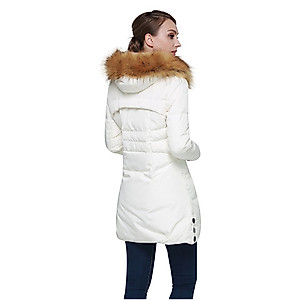 Orolay Women's Down Jacket with Faux Fur Trim Hood Beige L