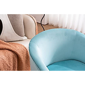 SSLine Velvet Accent Barrel Chair,Modern Upholstered Leisure Arm Chair with Adjustable Gold Metal Legs,Thickly Padded,Guest Chair Vanity Chair Club Chairs for Living Room Bedroom Office (Cyan Blue)