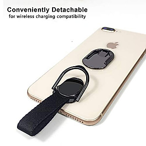 Phone Loop Ring Holder,Phone Strap Finger Holder, Phone Holder Finger Ring Stand Compatible with Magnetic Car Mount,Phone Grips Kickstand for All Phones and Tablets, Wireless Charging Available,Black