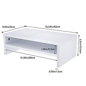 VLikeze White Monitor Stand Riser, 2 Tiers Computer Monitor Stand with Storage, Desktop Organizer Screen Shelf Laptop Riser Stand for Printer/TV/Notebook/PC, 16.5 Inches