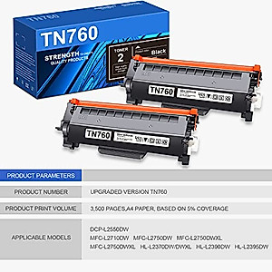 XAV Compatible TN 760 Toner Cartridge Replacement for Brother TN-760 TN760 TN 760 for HL-L2395DW HL-L2390DW HL-L2370DW HL-L2350DW MFC-L2750DWXL L2750DW L2710DW DCP-L2550DW Printer (2PK TN760 Toner)