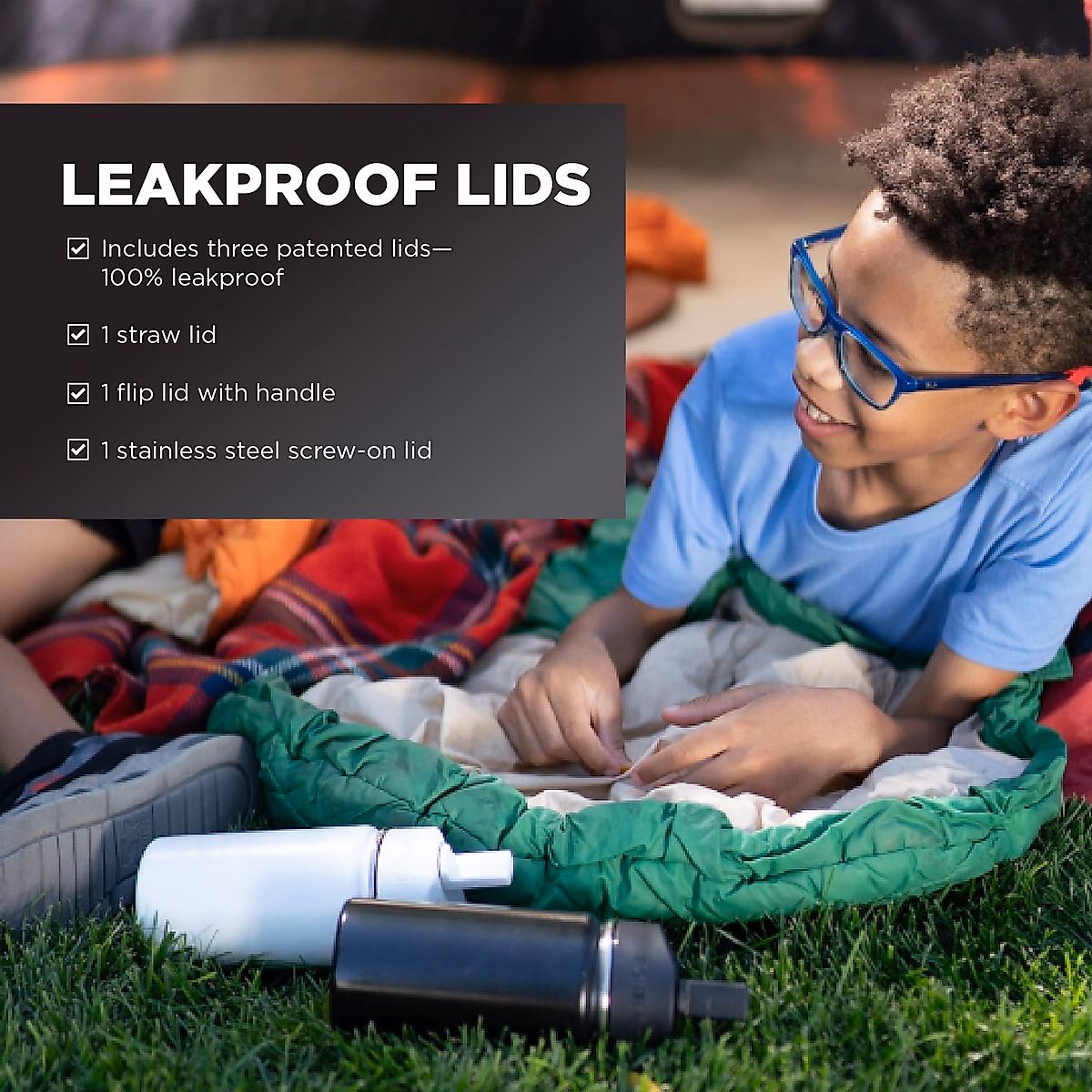 IRON °FLASK Camping & Hiking Hydration Flask, Wide Mouth, 3 Straw Lids, Stainless Steel Outdoor Water Bottle, Double Walled, Insulated Thermos, Metal Canteen - Midnight Black, 64 Oz