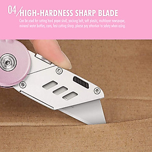 FantastiCAR Pink Folding Box Cutter, Unique Utility Knife Metal Body and Advanced Gift Package, with Extra Blades