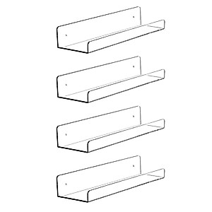 Yardwe Clear Hanging Bookshelf Clear Acrylic Floating Wall Ledge Shelf, 4 Pack 7 Wall Mounted Bookshelf, Invisible Rack, Nail Polish Rack and Vinyl Record Shelf Succulent Pot