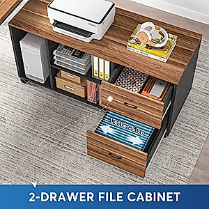 Tribesigns L-Shaped Computer Desk with Storage Drawers Cabinet Set, Large Executive Office Desk with Shelves, Industrial Business Furniture Workstation for Home Office